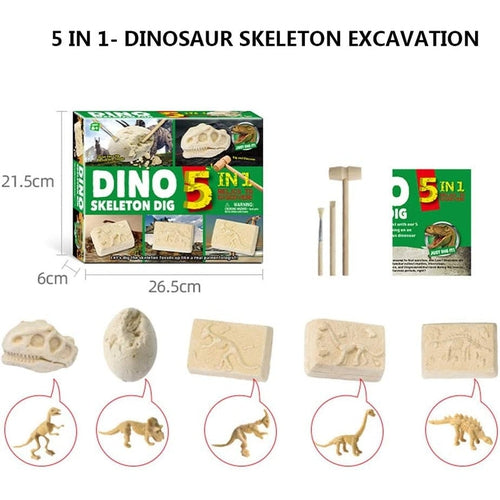 5 in 1 Dinosaur Dig Kit Digging and Excavation of Dino Skeleton and Fo ...
