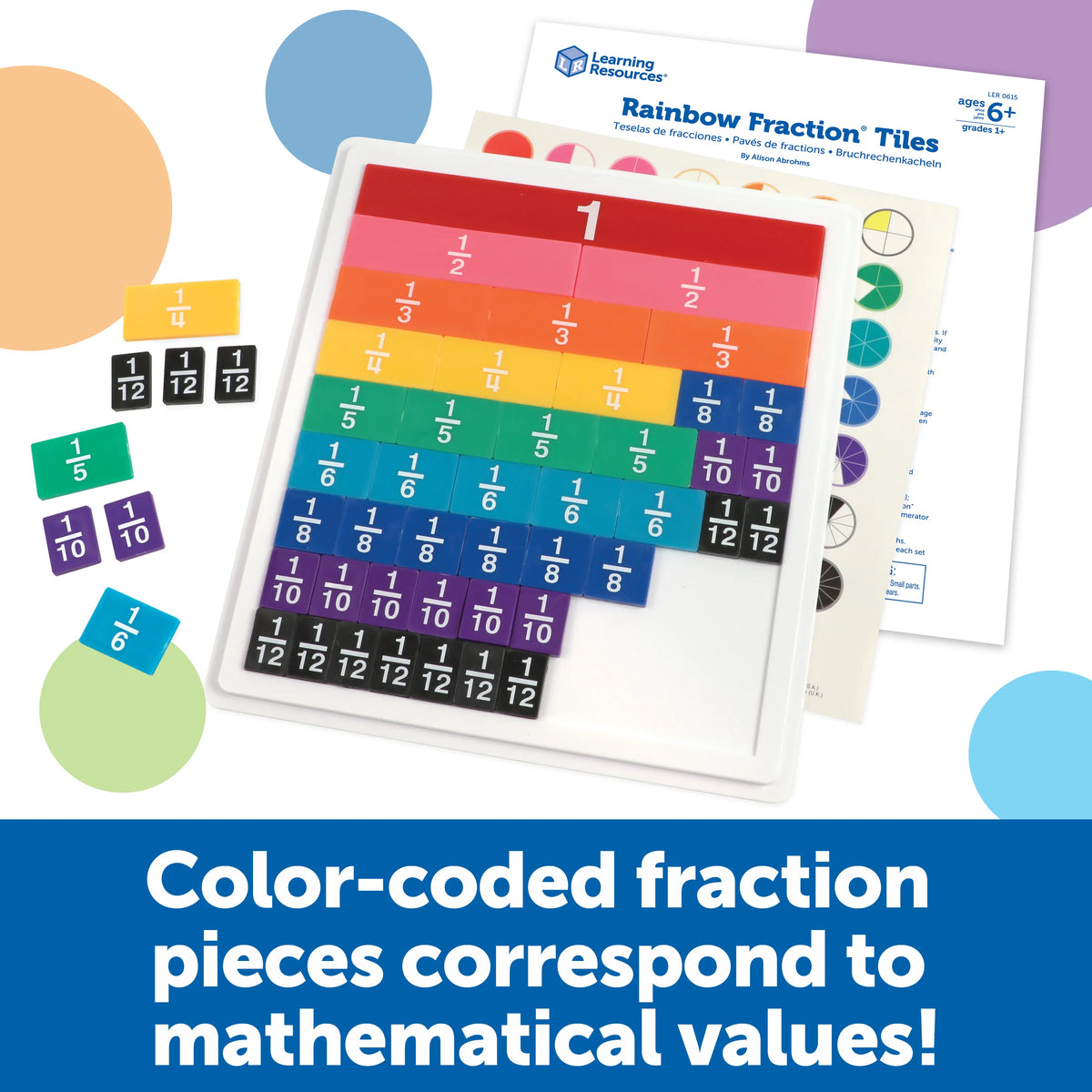Learning Resources Rainbow Fraction® Tiles With Tray - LER0615 | 54 pc ...